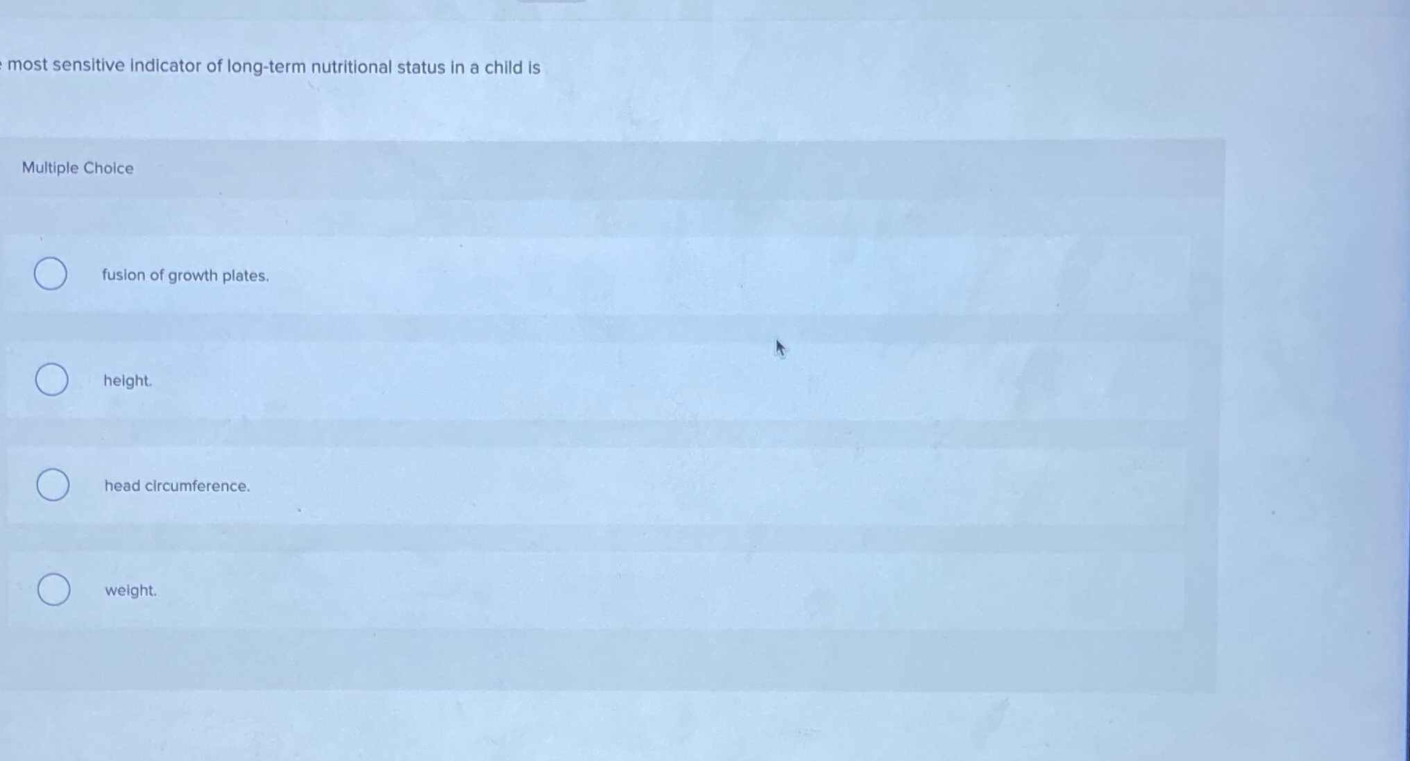 Solved most sensitive Indicator of long-term nutritional | Chegg.com