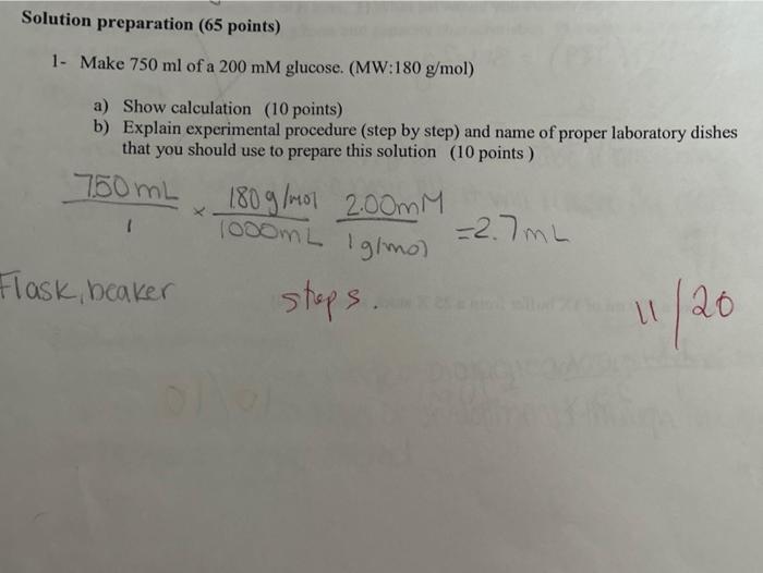 Solved Solution preparation ( 65 points) 1- Make 750ml of a | Chegg.com