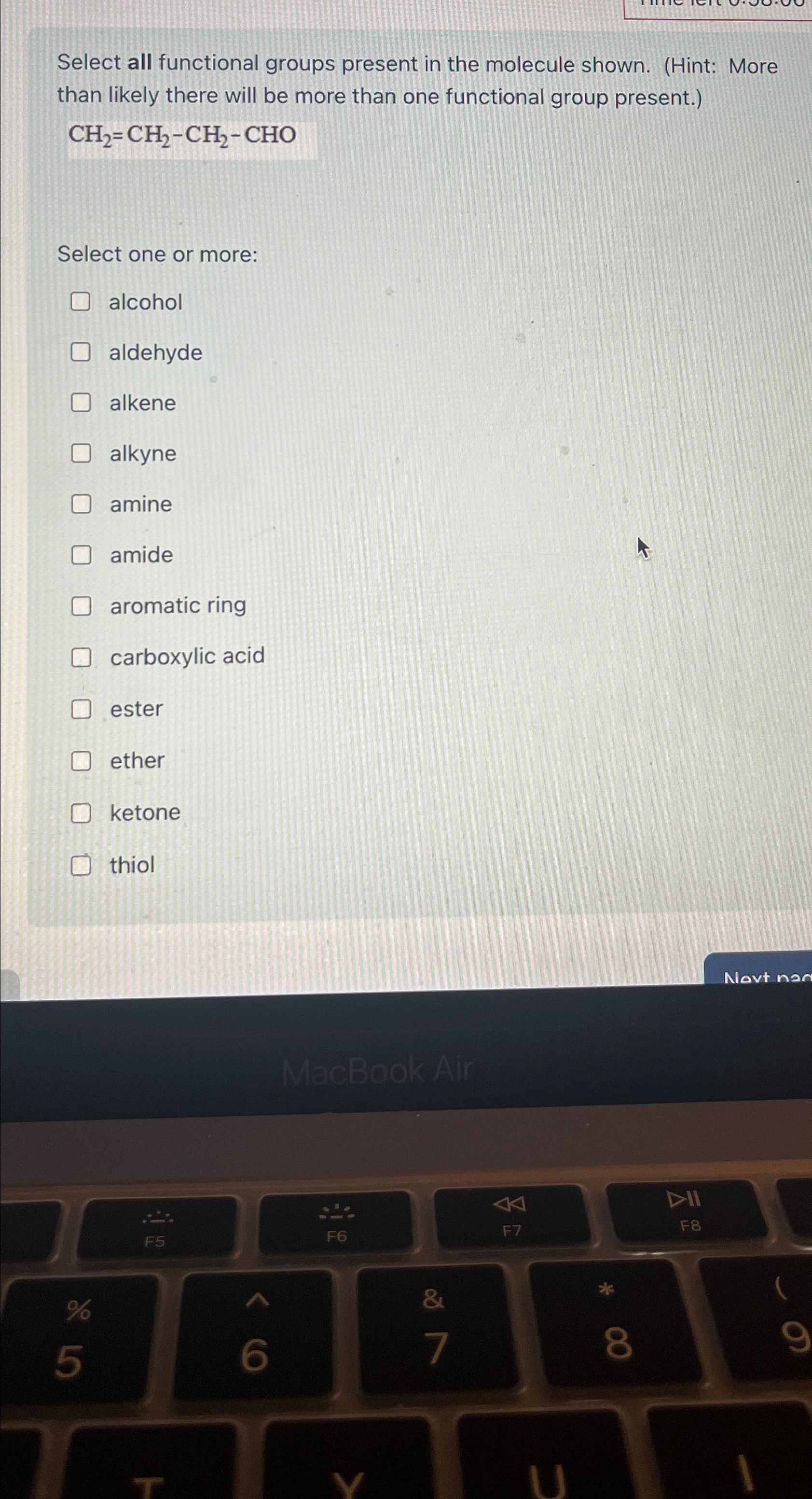 Solved Select all functional groups present in the molecule | Chegg.com