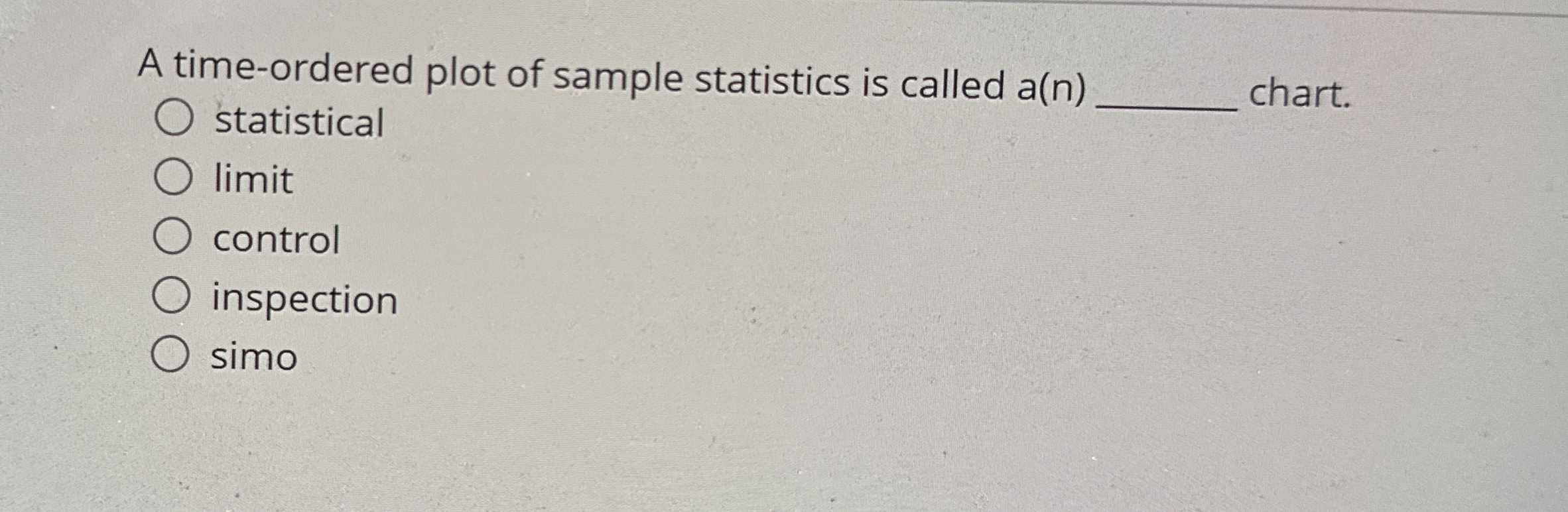 Solved A time-ordered plot of sample statistics is called | Chegg.com