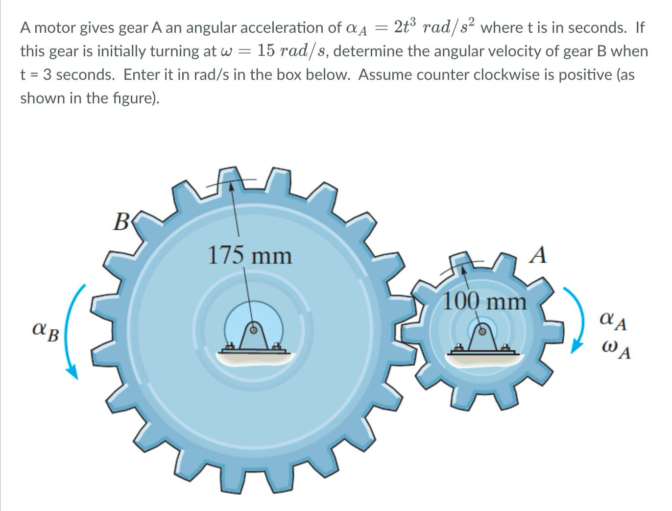 Solved A motor gives gear A ﻿an angular acceleration of | Chegg.com