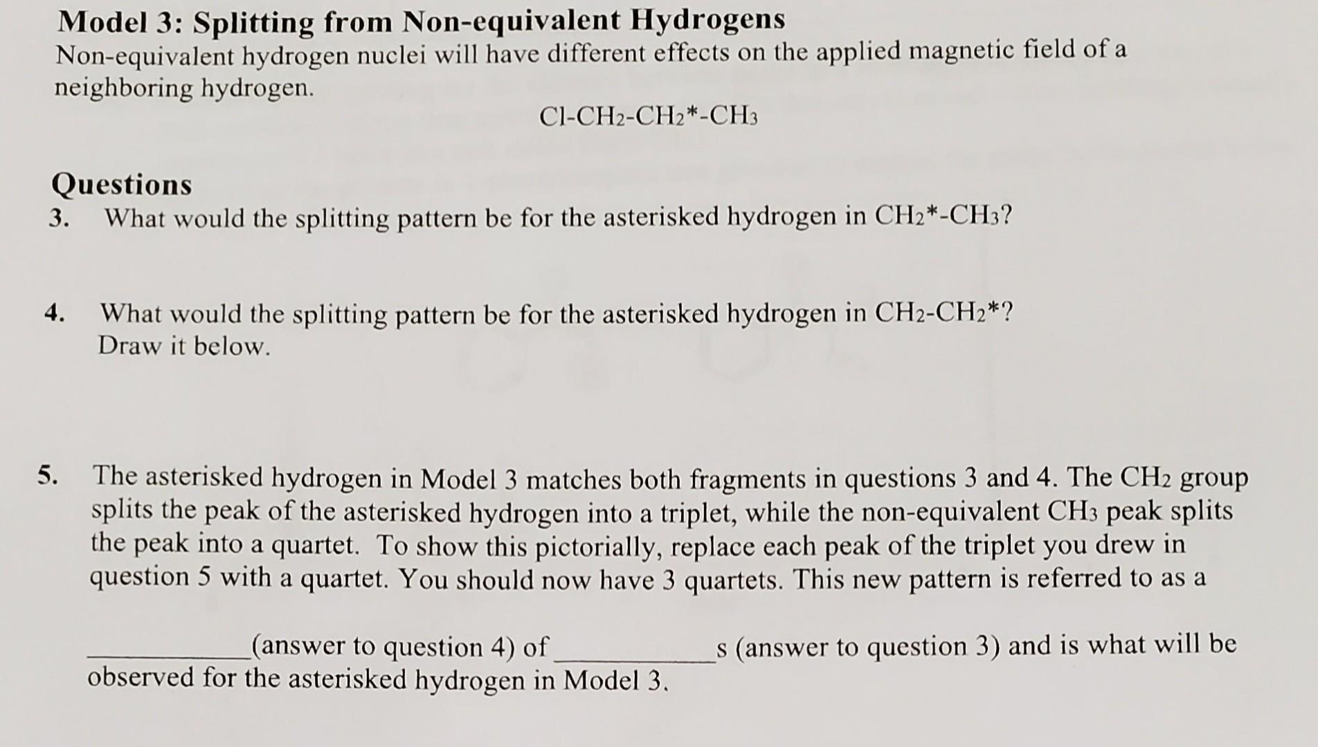 Solved Model 3: Splitting from Non-equivalent Hydrogens | Chegg.com