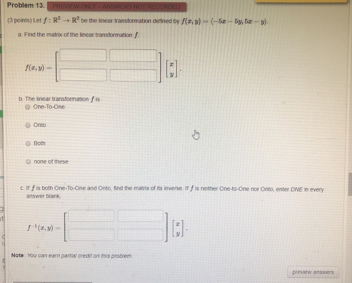 Solved Problem 13. PREVIEW ONLY ANSWERS NOT RECORDED (3 | Chegg.com