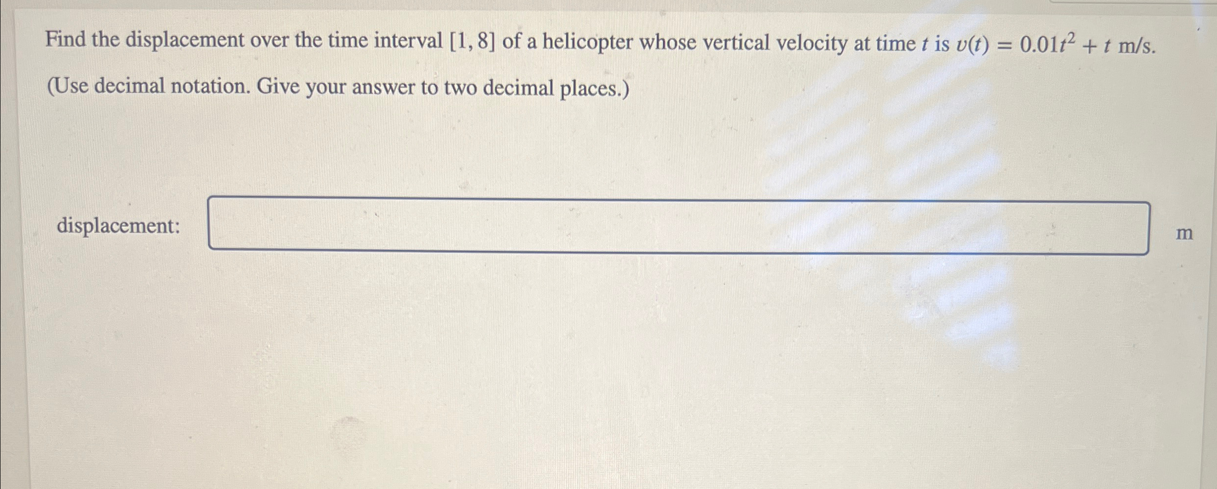 Solved Find the displacement over the time interval 1,8 ﻿of | Chegg.com