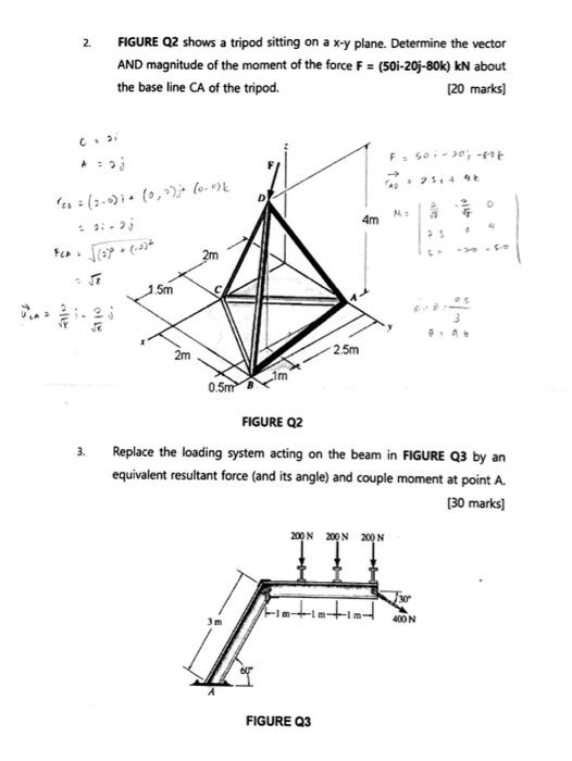 Solved 2. FIGURE Q2 shows a tripod sitting on a x−y plane. | Chegg.com