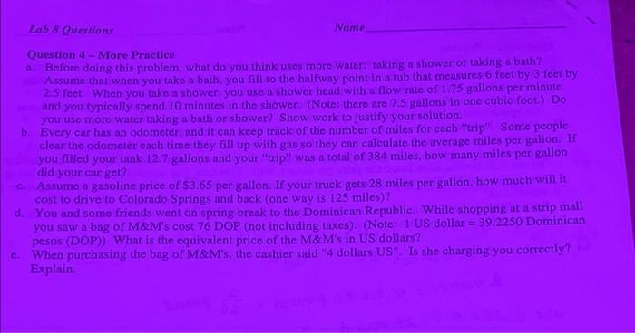 Solved Lab 8 Questions Name Question 4-More Practice a. | Chegg.com