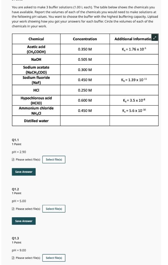 Solved You are asked to make 3 buffer solutions (1.00 L | Chegg.com