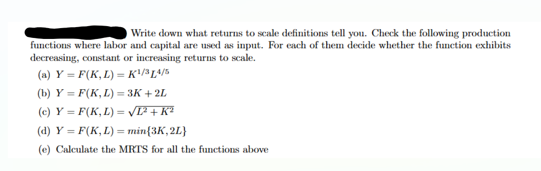 Solved Write down what returns to ﻿scale definitions tell | Chegg.com