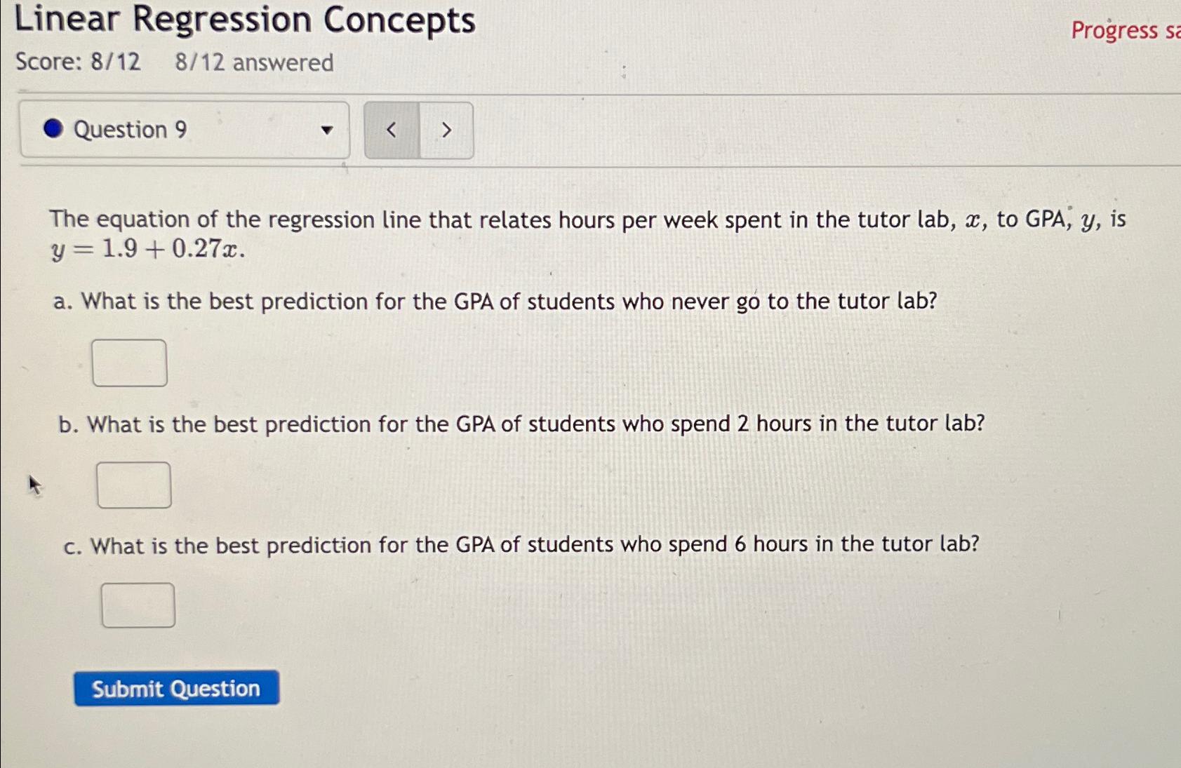 Solved Linear Regression ConceptsProgressScore: 812,812 | Chegg.com