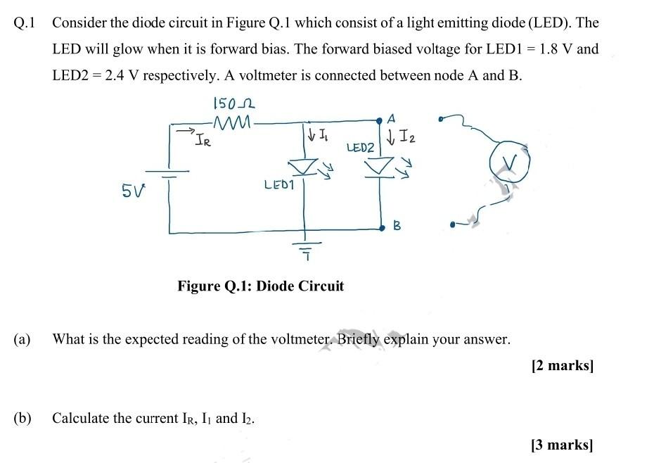 Solved Q.1 Consider the diode circuit in Figure Q.1 which | Chegg.com