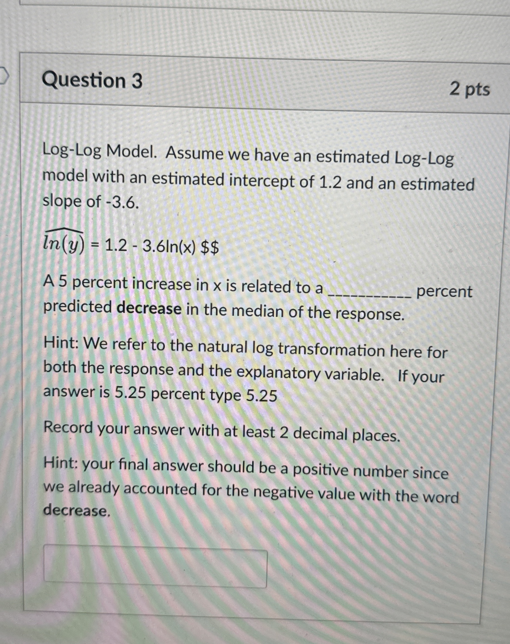 Solved by an EXPERT Question 32 ﻿ptsLog-Log Model. Assume we have an | Chegg.com
