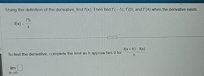 Solved Using the definition of the desivative, find f'(x). | Chegg.com
