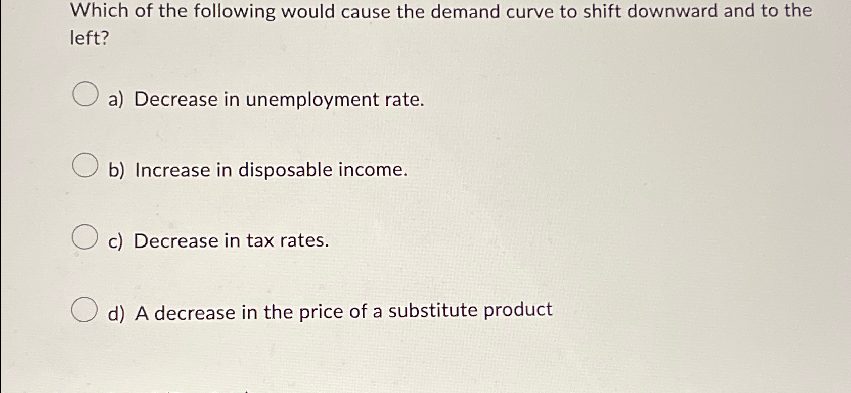 Solved Which of the following would cause the demand curve | Chegg.com