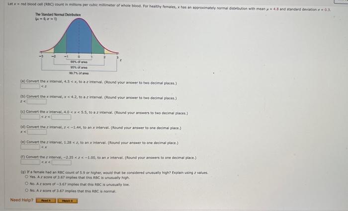 Solved Let x= ted blood cell (RBC) count in milions per | Chegg.com
