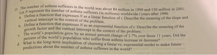 Solved 33. The number of asthma sufferers in the world was | Chegg.com