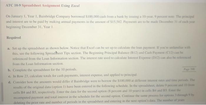 Solved ATC 10-9 Spreadsheet Assignment Using Excel On | Chegg.com