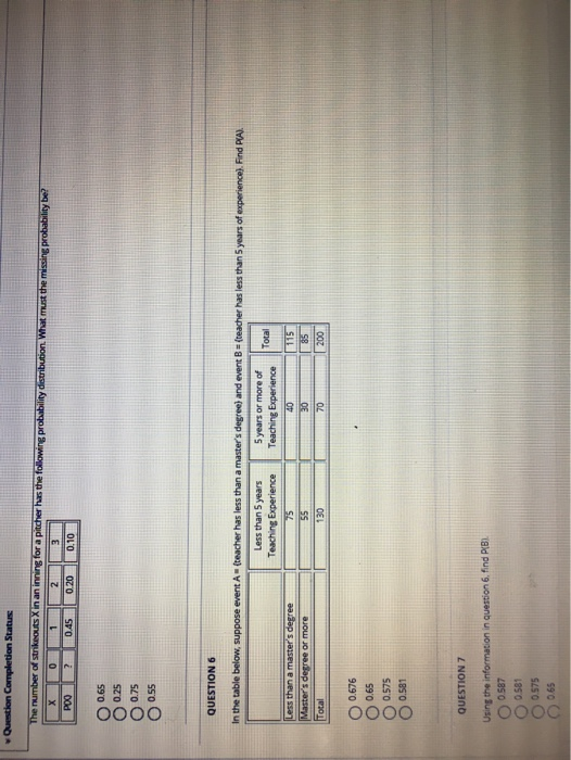 Solved Question Completion Status X The number of strikeouts | Chegg.com