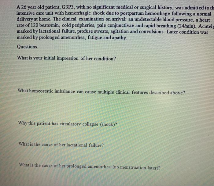 Solved A 26 year old patient, G3P3, with no significant | Chegg.com