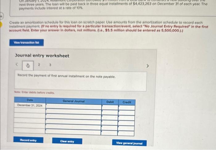 Journal entry worksheet Record the payment of second | Chegg.com