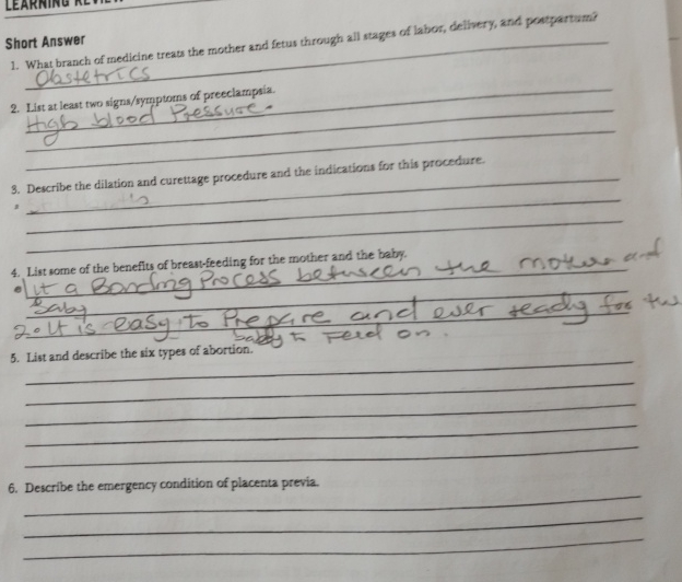 Solved Short AnswerWhat branch of medicine treats the mother | Chegg.com