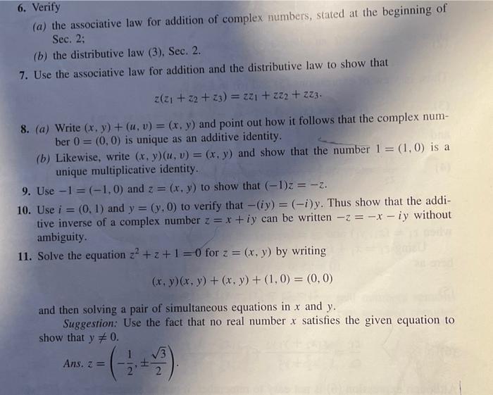 Solved 6. Verify (a) the associative law for addition of | Chegg.com