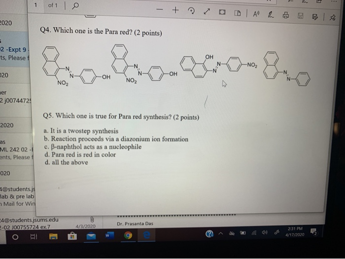 Solved 1 of 10 - + ED A hő % 2020 Q4. Which one is the Para | Chegg.com
