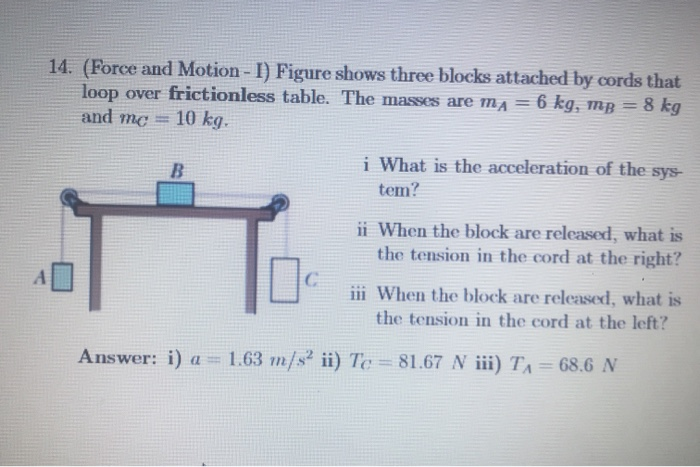 Solved 14. (Force and Motion - 1) Figure shows three blocks | Chegg.com
