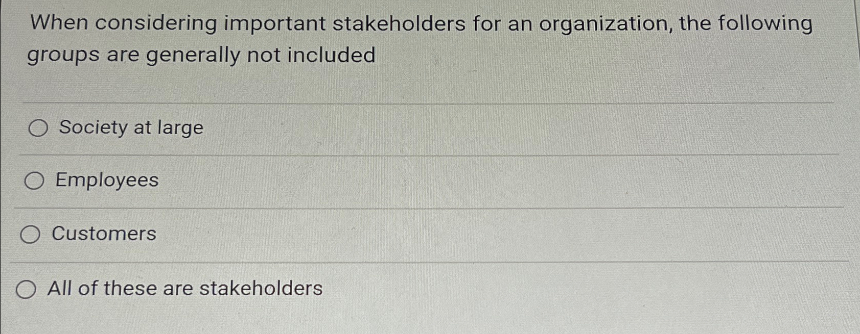 Solved When considering important stakeholders for an | Chegg.com