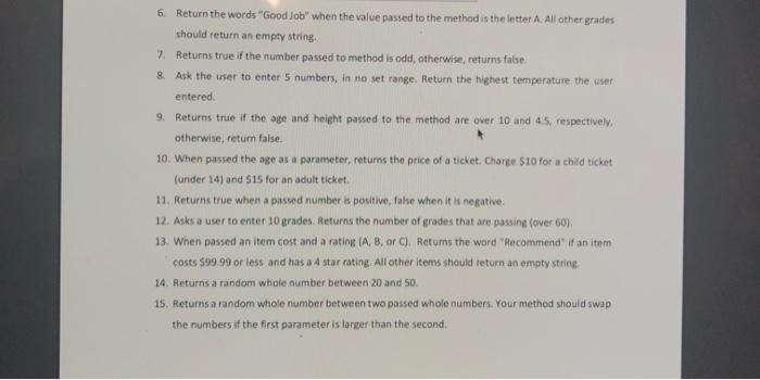 Solved Write method headers for the following scenarios | Chegg.com
