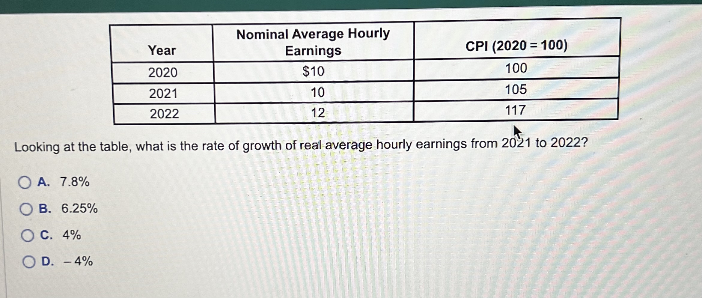 Solved \table[[Year,\table[[Nominal Average | Chegg.com