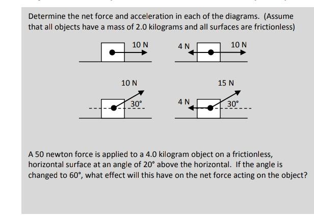 Solved Determine the net force and acceleration in each of | Chegg.com