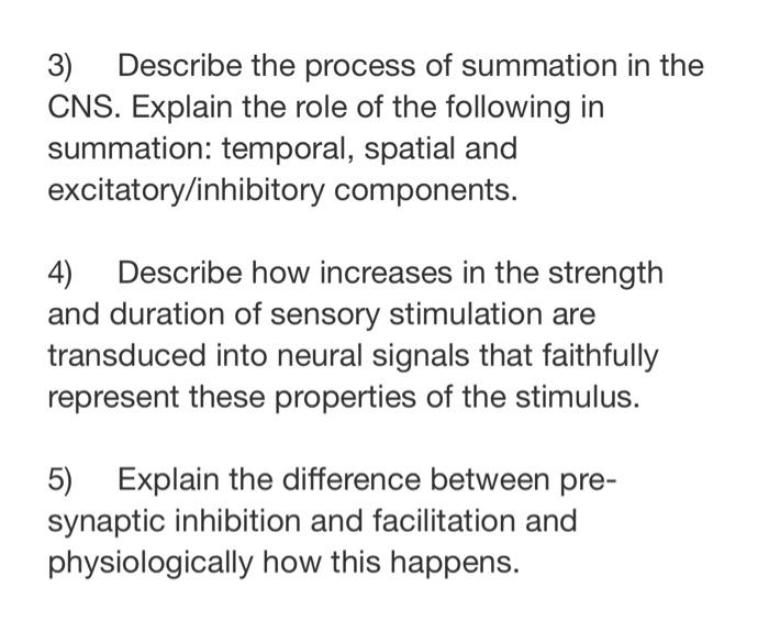 Solved 3) Describe the process of summation in the CNS. | Chegg.com