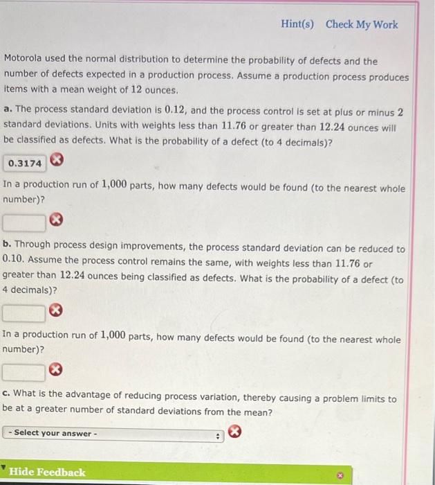Solved Motorola used the normal distribution to determine | Chegg.com