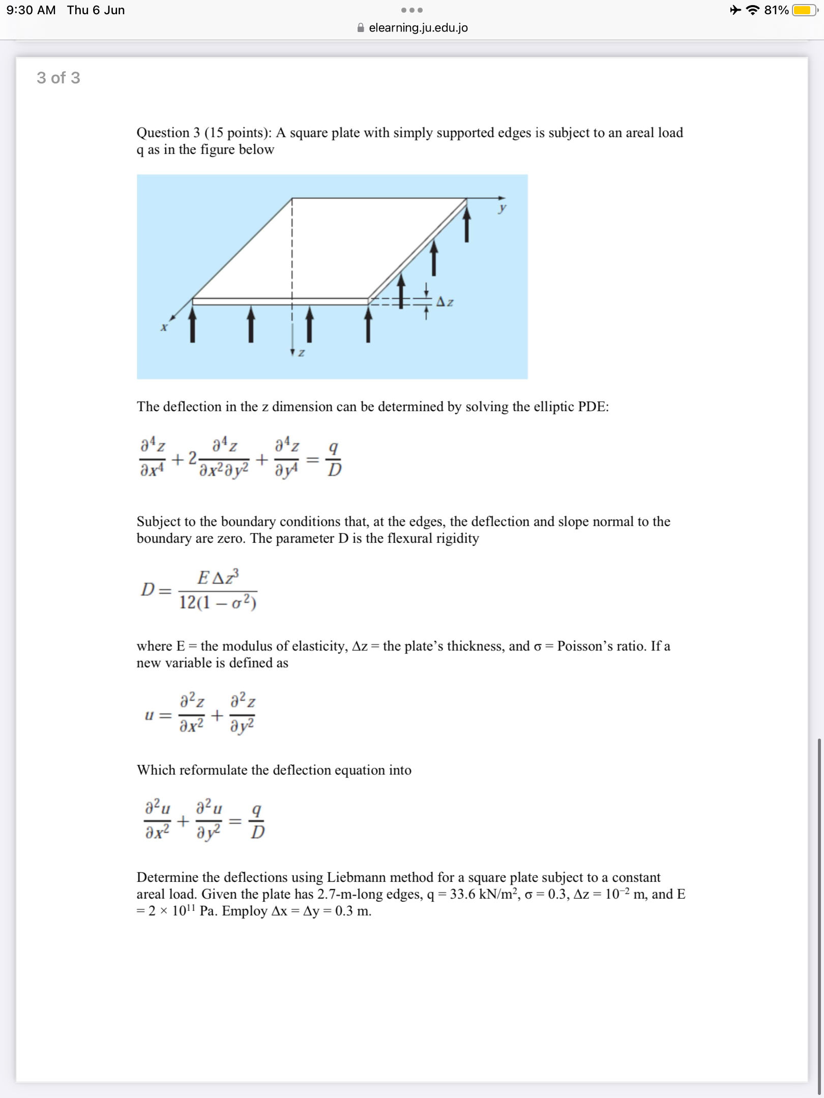 Solved 9:30 ﻿AM Thu 6 ﻿Jun81%elearning.ju.edu.jo3 ﻿of | Chegg.com