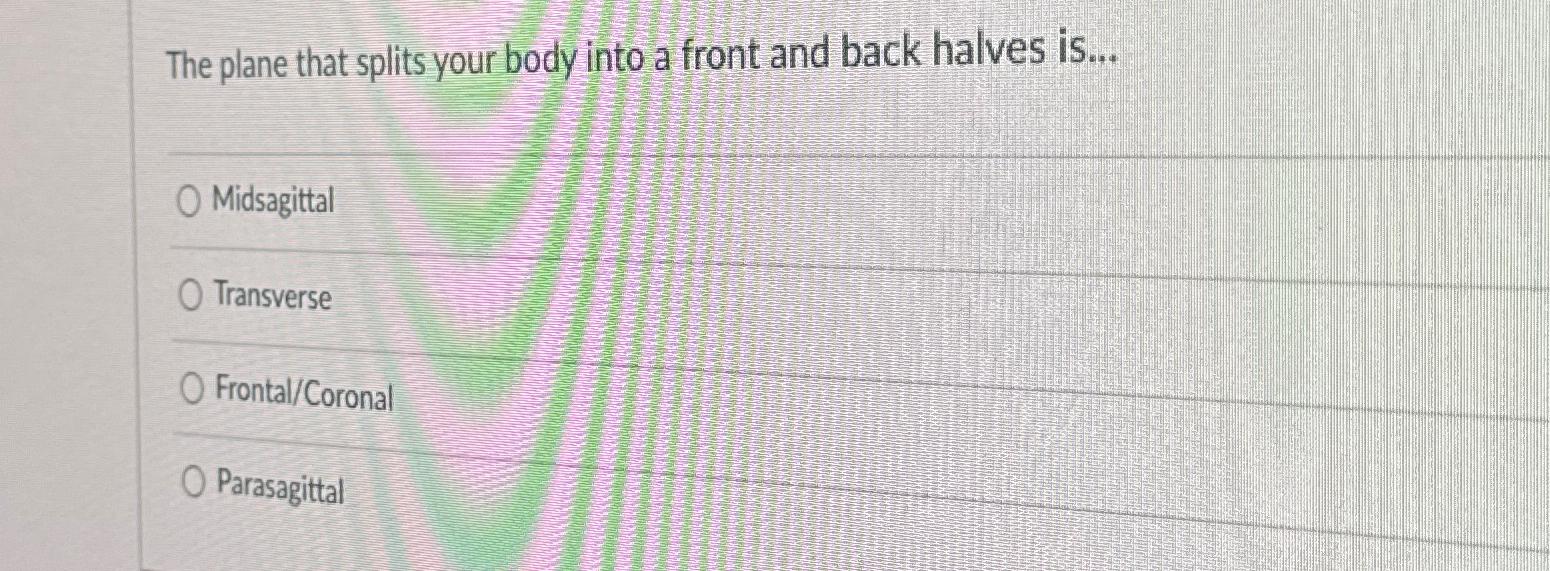 Solved The plane that splits your body into a front and back | Chegg.com