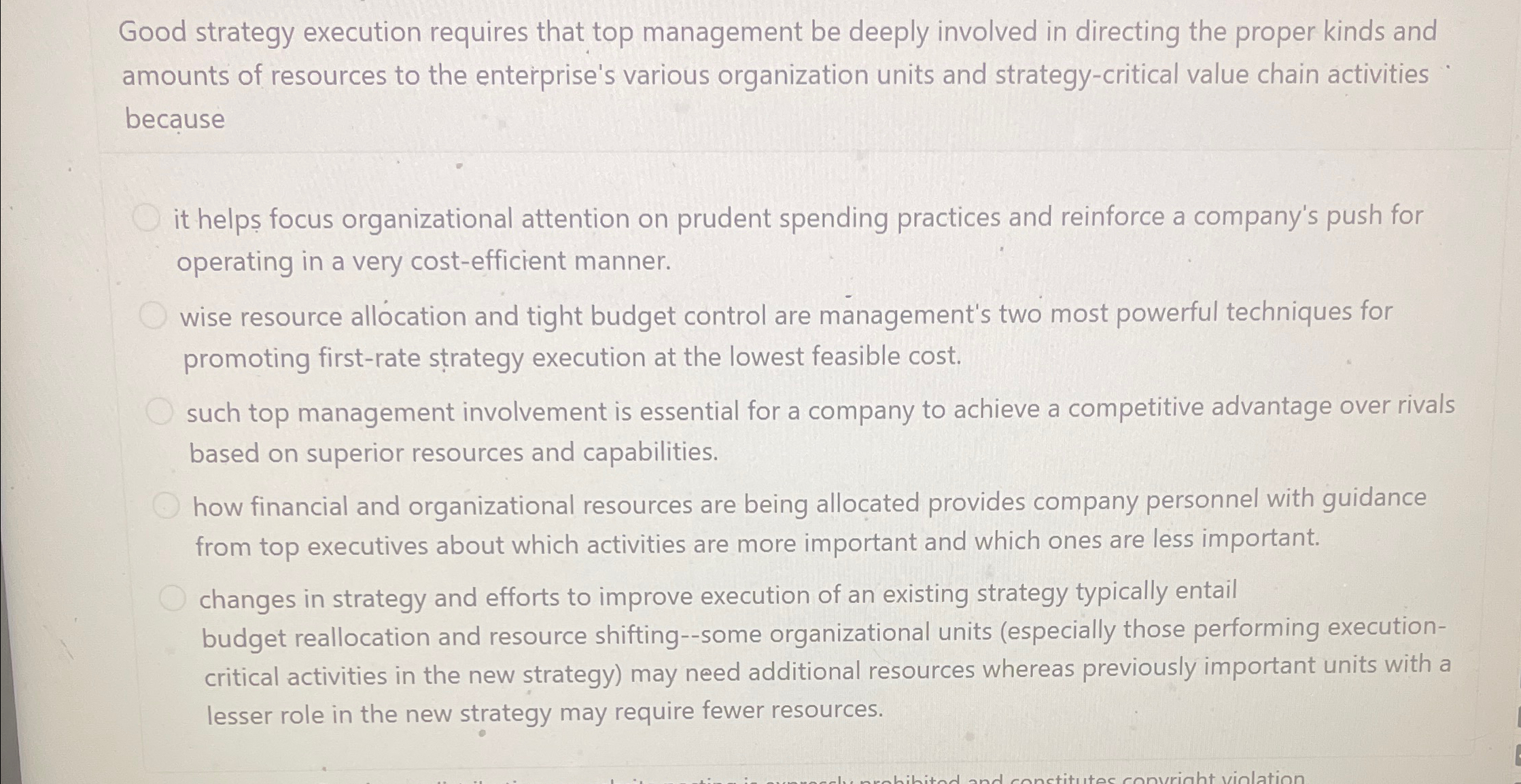Solved Good strategy execution requires that top management | Chegg.com