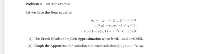 Solved Write A Matlap Code To Solve The Exercise And Find 