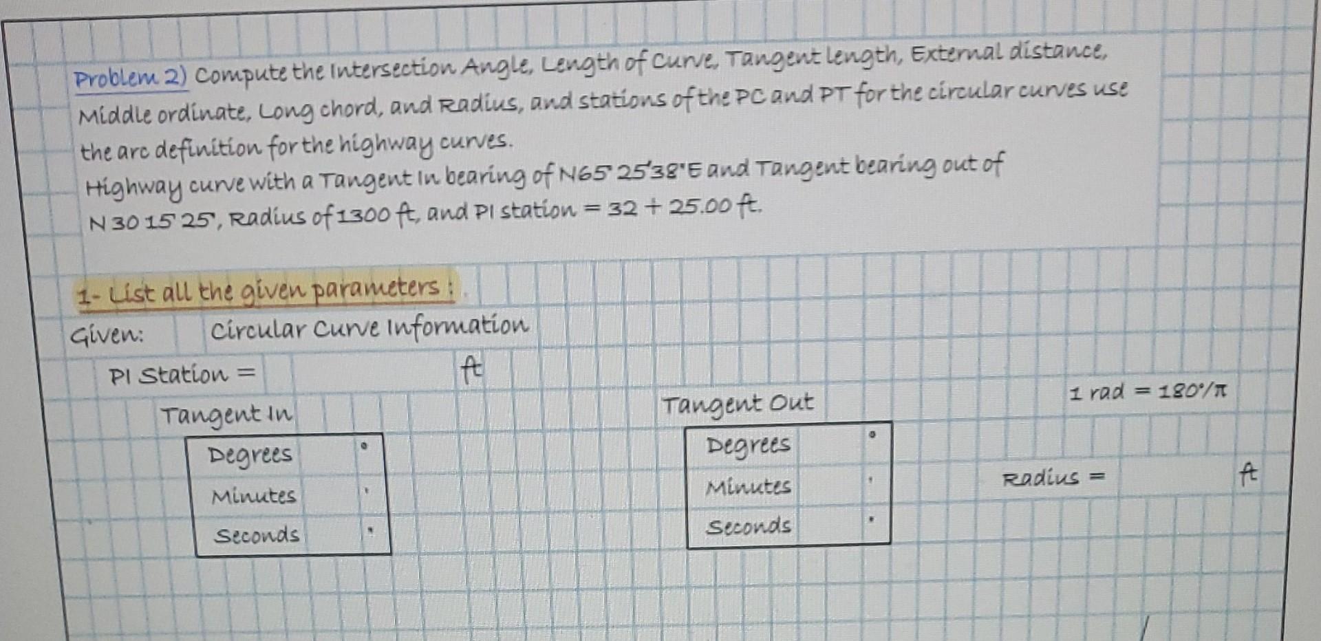 Solved Problem 2) compute the intersection Angle, Length of | Chegg.com