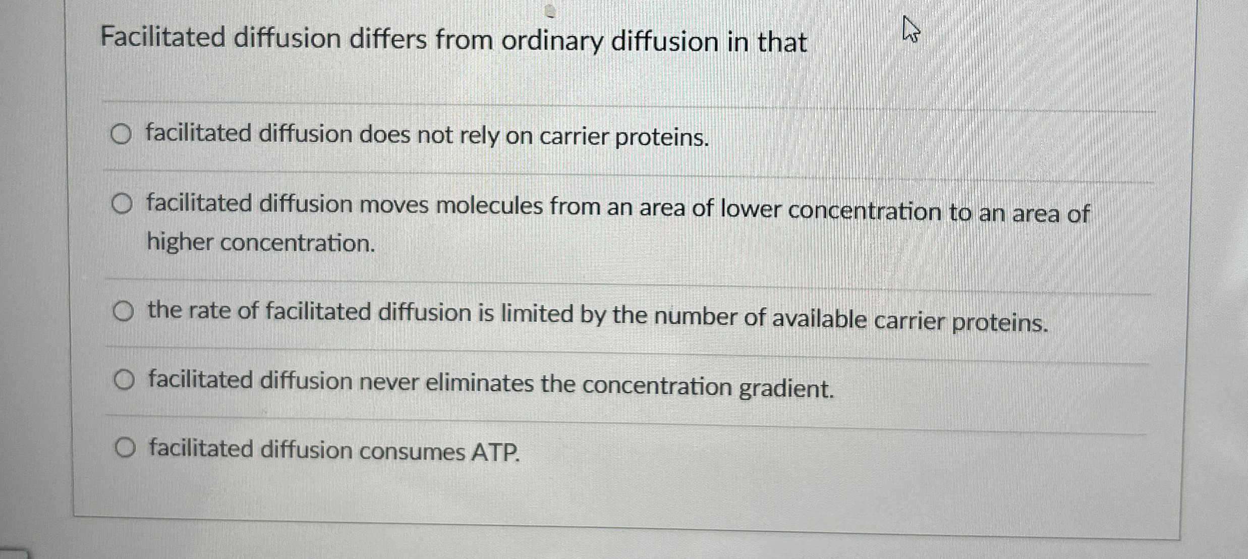 Solved Facilitated diffusion differs from ordinary diffusion | Chegg.com