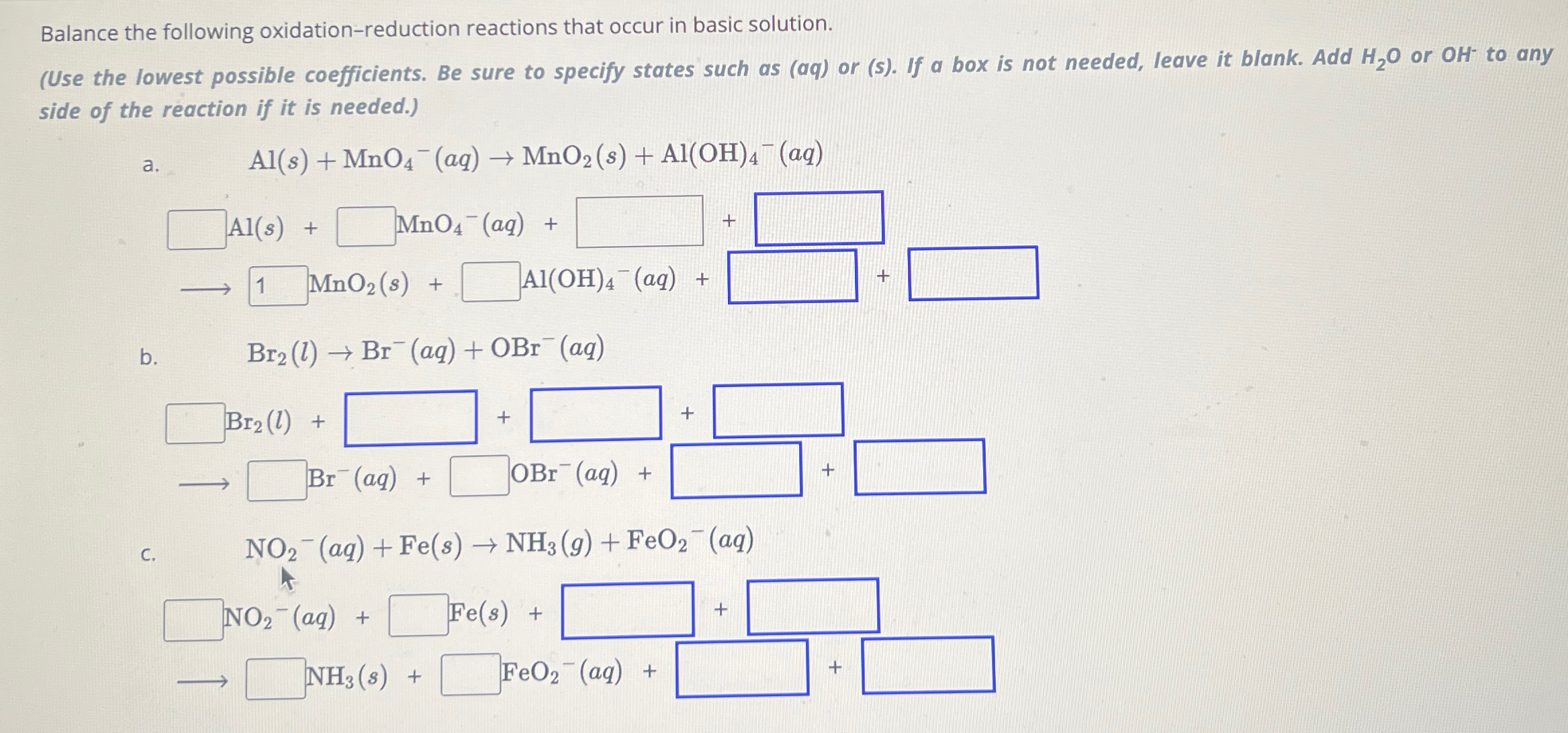 Solved Balance the following oxidation-reduction reactions | Chegg.com