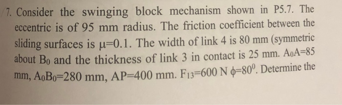 Solved 7. Consider the swinging block mechanism shown in | Chegg.com