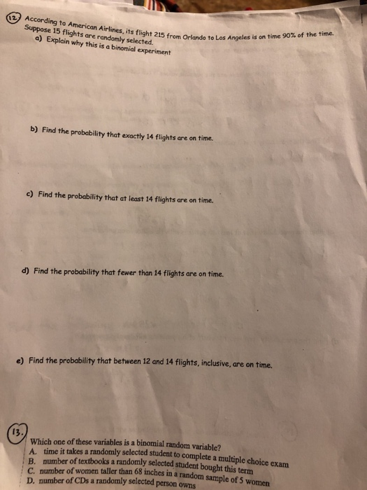 Solved (12) According to American Airlines, its flight 215 | Chegg.com
