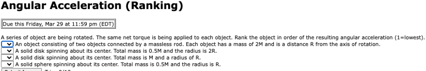 Solved Angular Acceleration (Ranking)A series of object are | Chegg.com