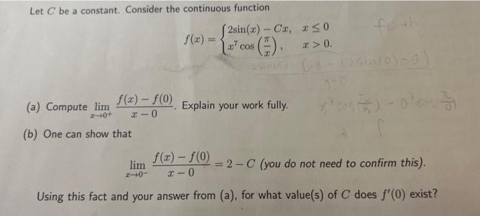 Solved Let C be a constant. Consider the continuous function | Chegg.com