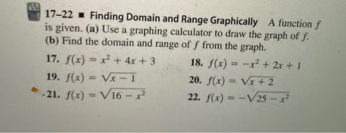 Solved 17-22 - Finding Domain and Range Graphically A | Chegg.com