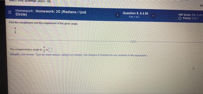 Solved summer 2022-DL Homework: Homework: 2C (Radians / Unit | Chegg.com