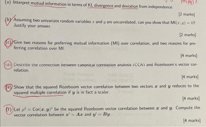 Solved (a) Interpret mutual information in terms of KL | Chegg.com