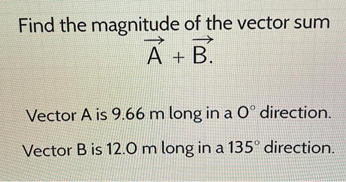 Solved Find the magnitude of the vector sum A+B. Vector A | Chegg.com