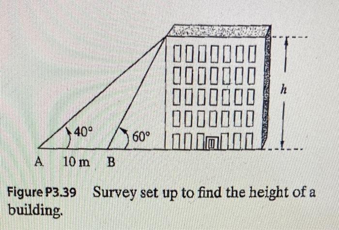 Solved 3-39. To find the height of a building, a sur veyor | Chegg.com