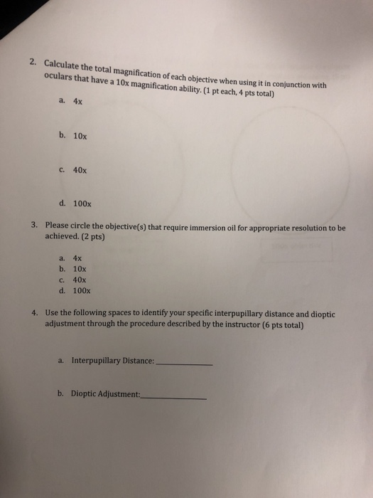 Solved 2. Calculate the total magnification of each | Chegg.com